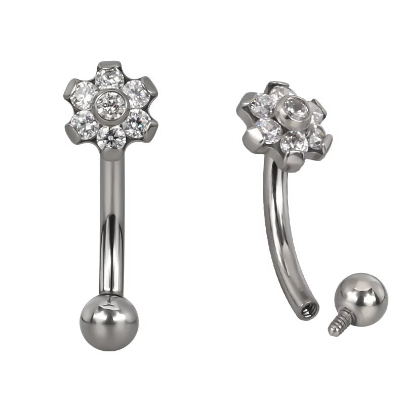 Eyebrow/rook barbell with a flower – Harley Piercing