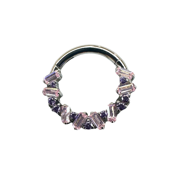 Pink and purple gem cluster ring – Harley Piercing